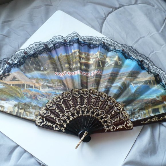 Accessories | 197s Hand Fan Vintage Cuban Black Lace Cayo Guillermo ...
